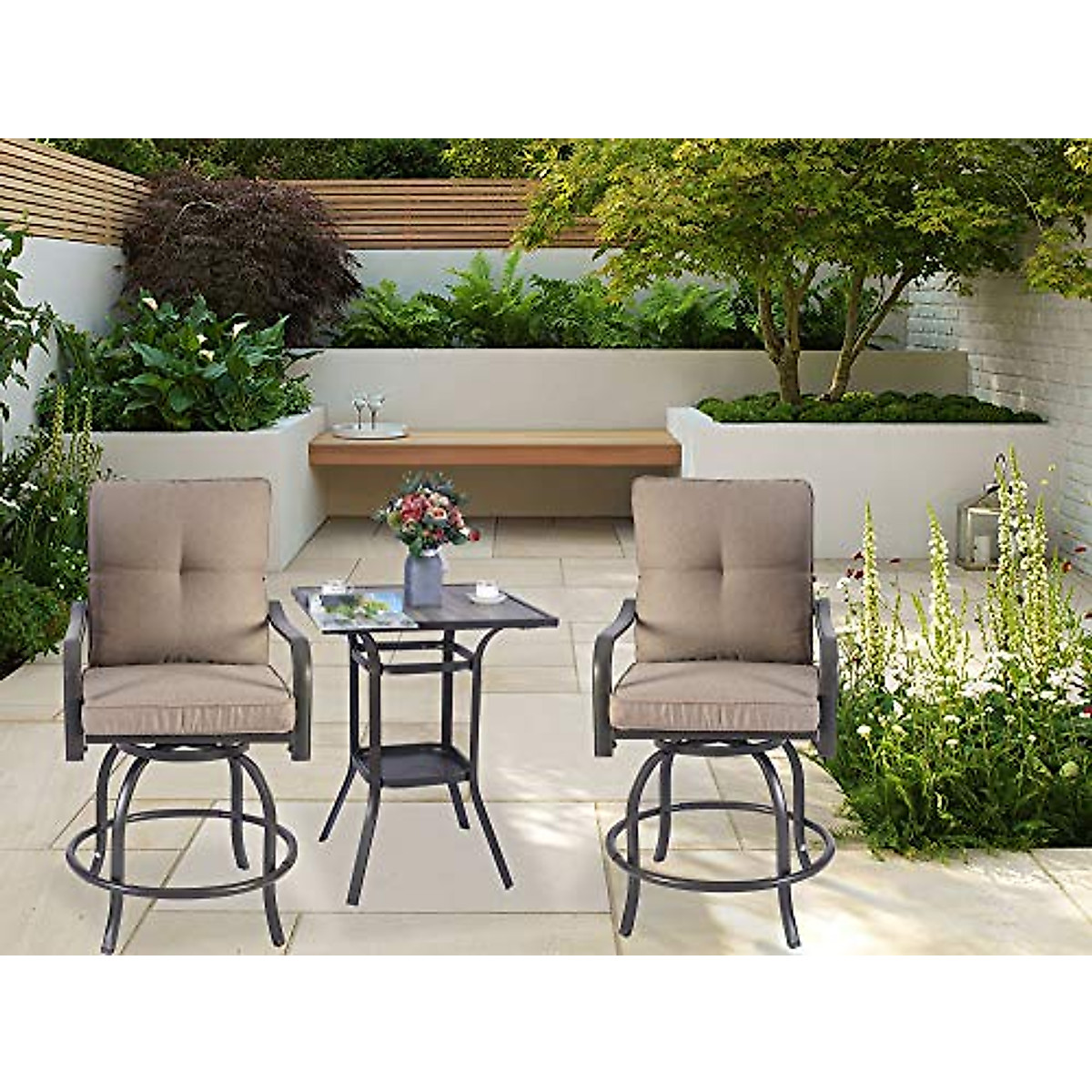 Kozyard Isabella High Swivel Bar Stools/Chair Set for Home Patio, Back Yard, Cafes, Bistro, Restaurants and Chic Bars (Beige)