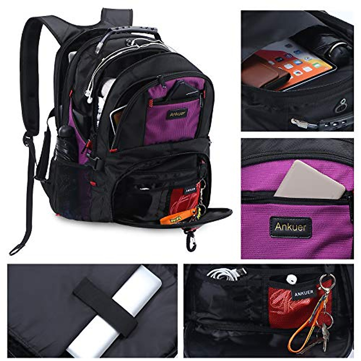 ANKUER Large Backpack, 50L Travel Backpack for Men Women, 17 in Laptop Backpacks for Travel, Anti Theft TSA Travel Bag with USB Charging Port, Business Computer Bag (Purple)