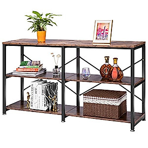 VIVOHOME 55 Inch Narrow Console Table, Industrial Sofa Table Behind Couch with 3-Tier Storage Shelves, Metal Frame, Easy Assembly, for Entryway, Hallway, Living Room