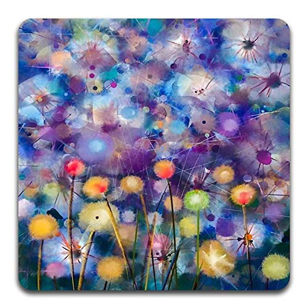 Beautiful Watercolor Flowers Square Coaster Set - Made of Recycled Rubber - Set of 4