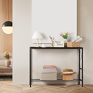 Narrow Console Table 41" Behind Couch Table Skinny Small Entryway Table, Black Wood Console Table with Metal Frame, Industrial Hallway Table for Entryway, Living Room, Foyer, Wood Sofa Table