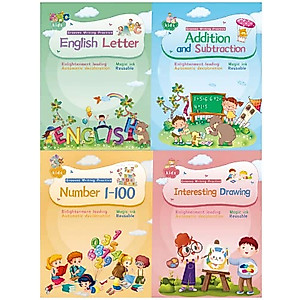 Magical Handwriting Workbooks Practice Copybook, Magic Calligraphy That Can Be Reused Handwriting Copybook Tracing Book (4books+Pens