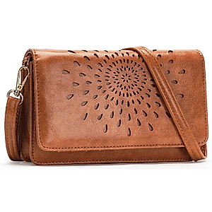 APHISON Multi-Function Small Crossbody Bags For Women,Cell Phone Shoulder Bag,Clutch Purse,RFID Wristlet Wallet,Card Holder Brown