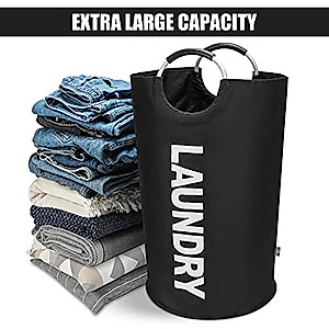 DOKEHOM 90L Large Laundry Basket (7 Colors), Collapsible Laundry Bag, Foldable Laundry Hamper, Folding Washing Bin (Black, L)