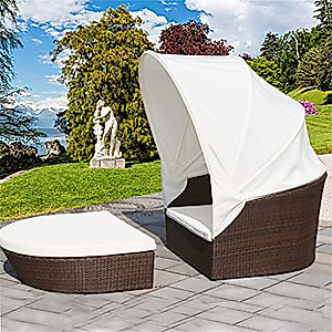 QUUL Outdoor Rattan Garden Patio Balcony Sun Lounger Leisure Lazy Rattan Chair Sofa Bed