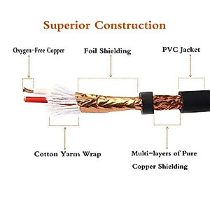 tisino Female XLR to 1/4 (6.35mm) TS Mono Jack Unbalanced Microphone Cable Mic Cord for Dynamic Microphone - 6.6 FT/2 Meters