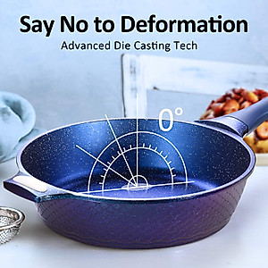 11" Nonstick Frying Pan with Lid - 11 Inch Nonstick Skillets with USA Blue Gradient Granite Derived Coating, Heat-resisted Silicon Handle, PFOA &PFOS Free, Induction Compatible, Ideal Christmas Gift