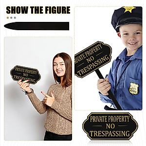 Private Property No Trespassing Sign, 7.09 x 3.54 Inches Self Adhesive Modern Design No Trespassing Sign with Stake Garden Statement Plaque Warning Signs for Garden Indoor Outdoor Use (2 Set)