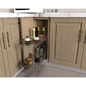 OCG Slide Out Cabinet Organizer for Narrow Cabinet (9" W X 21" D), 2 Tier Pull Out Shelves Slim Sliding Cabinet Organizer and Storage, Chrome