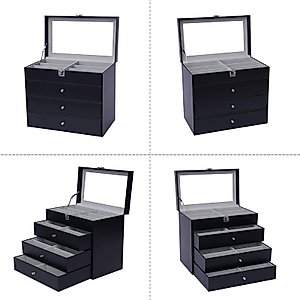 WUPYI 4 Layer 24 Slots Eyeglass Sunglass Storage Box Display Glasses Display Case with Drawer Black
