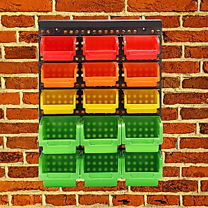 MULSAME Garage Storage Bins With Pegboard, Wall Mounted Parts Rack with 15PCS Bins Organizer, Stackable Garage Plastic Shop Tool, Garage Organizers for Nuts, Screws, Nails, Beads, Bolts Storage