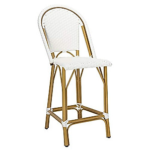 SAFAVIEH PAT4019A Collection Gresley Navy and White Indoor/Outdoor Stacking French Bistro Counter Stool