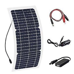 XINPUGUANG 10W 12V Solar Panel Solar Trickle Charger Portable Battery Maintainer with Cigarette Lighter DC Alligator Clip Cable for RV Boat Cabin Tent Car Trucks Trailers