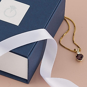 PEORA Garnet with Diamond Heart Pendant for Women 14K Yellow Gold, Genuine Gemstone Birthstone Heart Shape Solitaire, 6mm, 1.35 Carats total