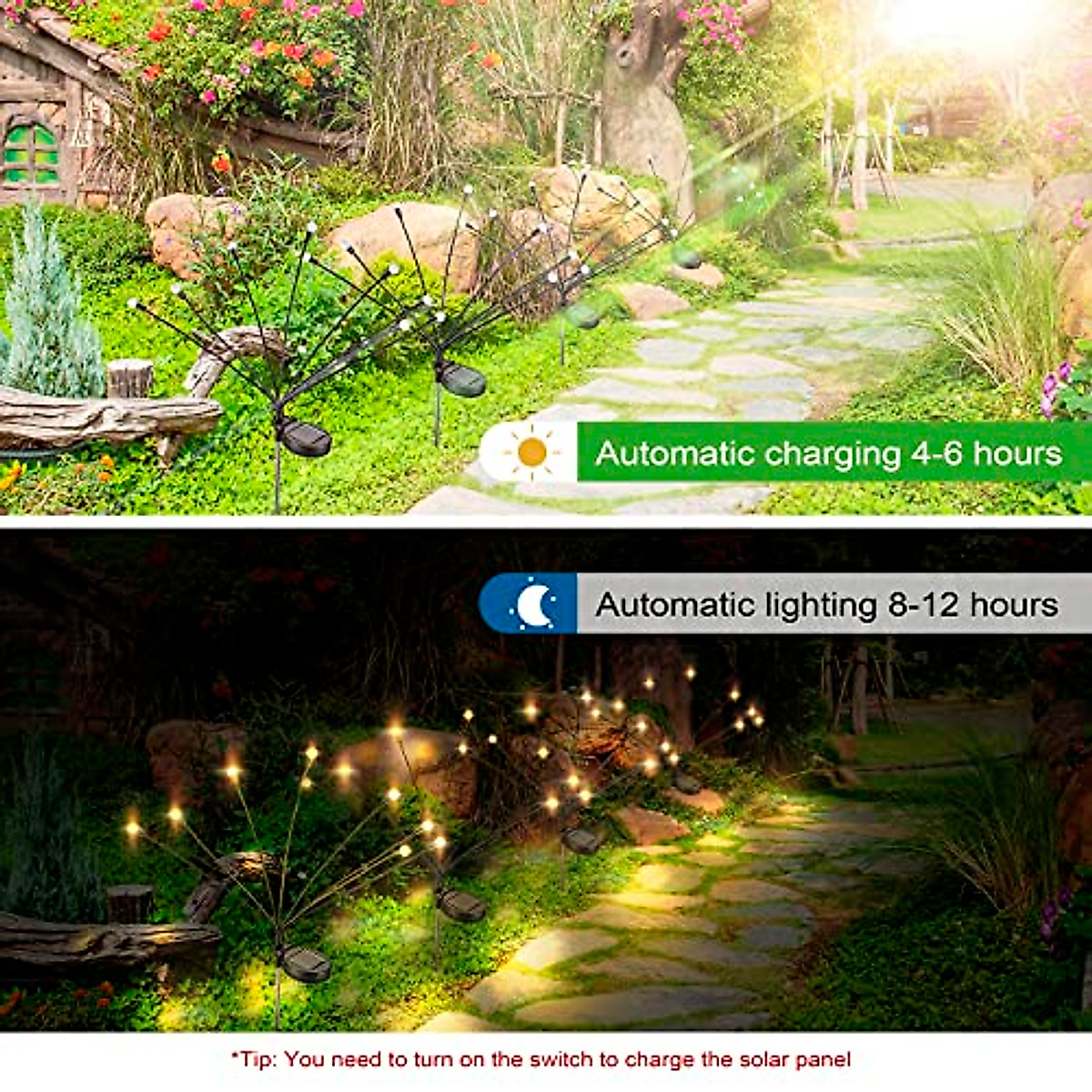 Solar Firefly Lights, Solar Outdoor Lights Garden Lights Outdoor Waterproof, Firefly Lights Solar Outdoor, Starburst Swaying Garden Lights for Path Fence, Swaying When Wind Blows (2 Pack, Warm White)