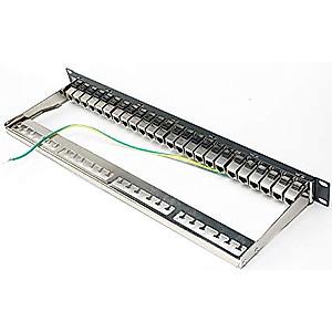 Detroit Packing Co. 24 Port CAT6A RJ45 Through Coupler Patch Panel with Back Bar, Wallmount or Rackmount, Compatible with Cat5, Cat5e, Cat6, Cat6A, UTP STP Cabling (CAT6a Shielded, 24-Port)