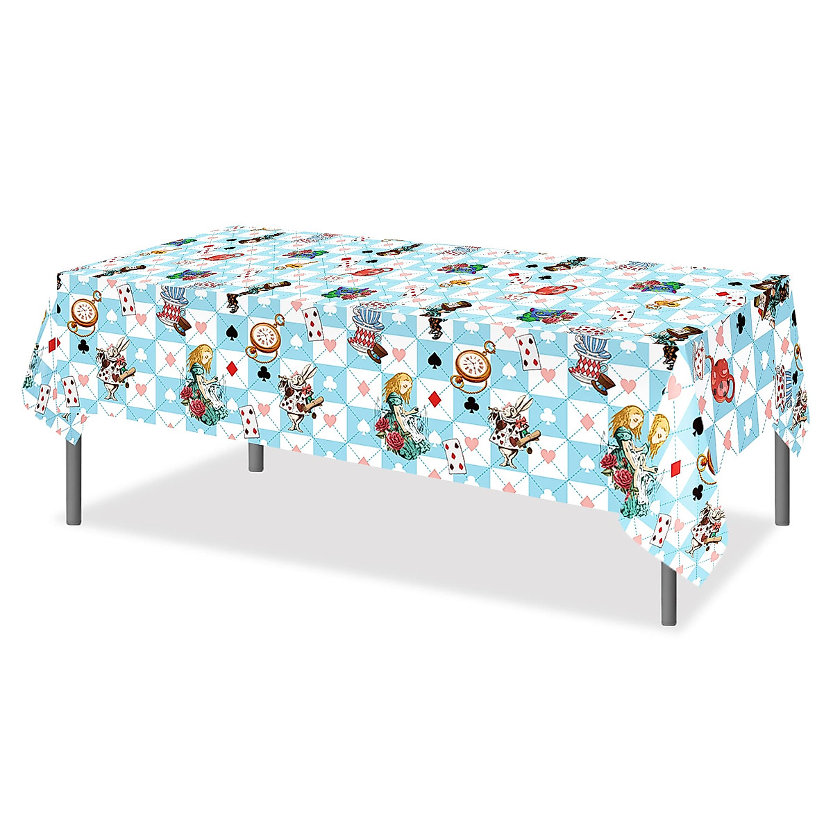 Adirasenotek 3Pcs Wonderland Party Tablecloths,Tea Praty 87" Lx51 W Rectangular Plastic Table Covers,Kids' Party Disposable Tablecloths for Decoration,Birthday Party,Baby Showers