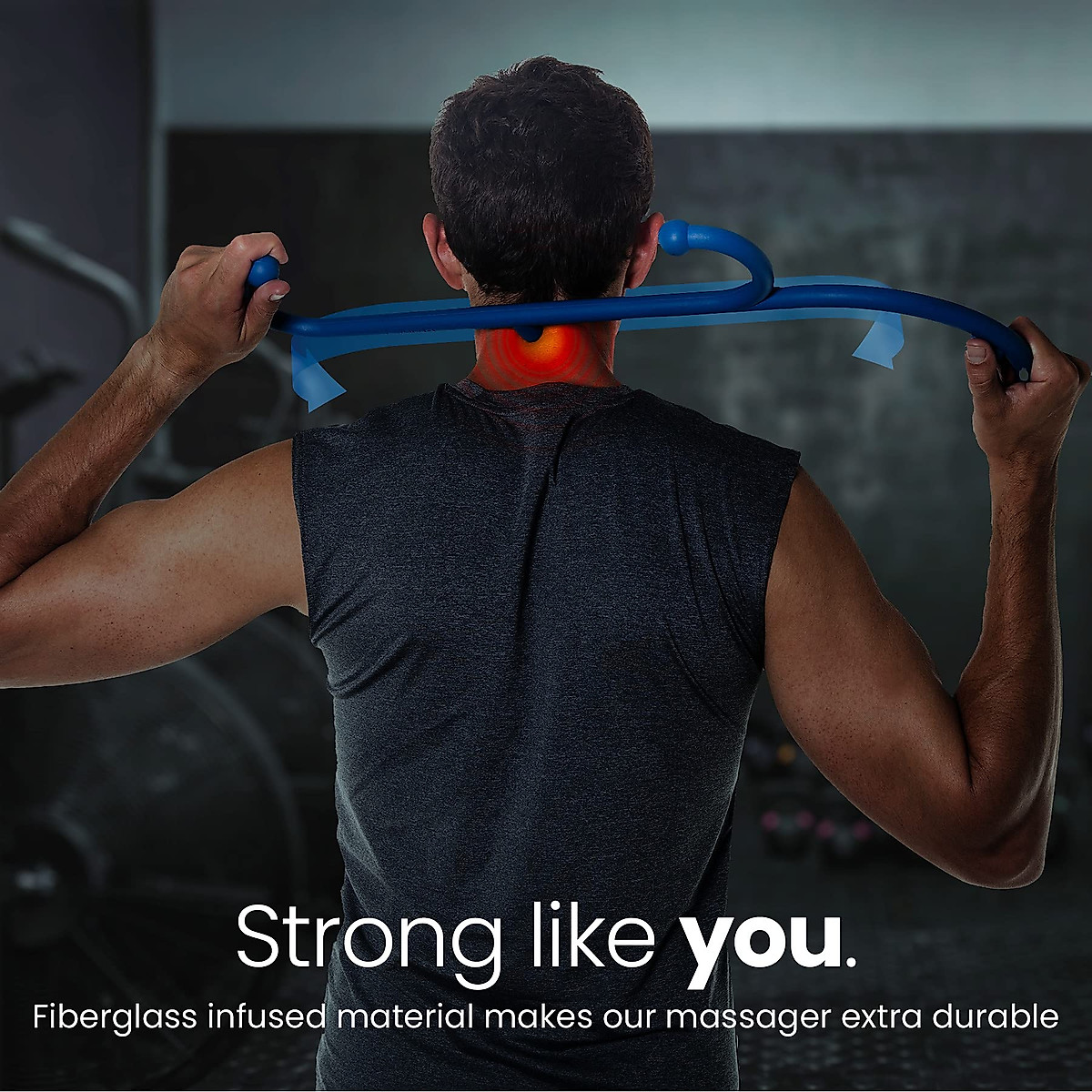 LiBa Back and Neck Massager - Trigger Point Massage Tools for Pain Relief and Self Massage Hook Therapy Handheld Back Neck Shoulder Massager Blue - Gift for Women & Men