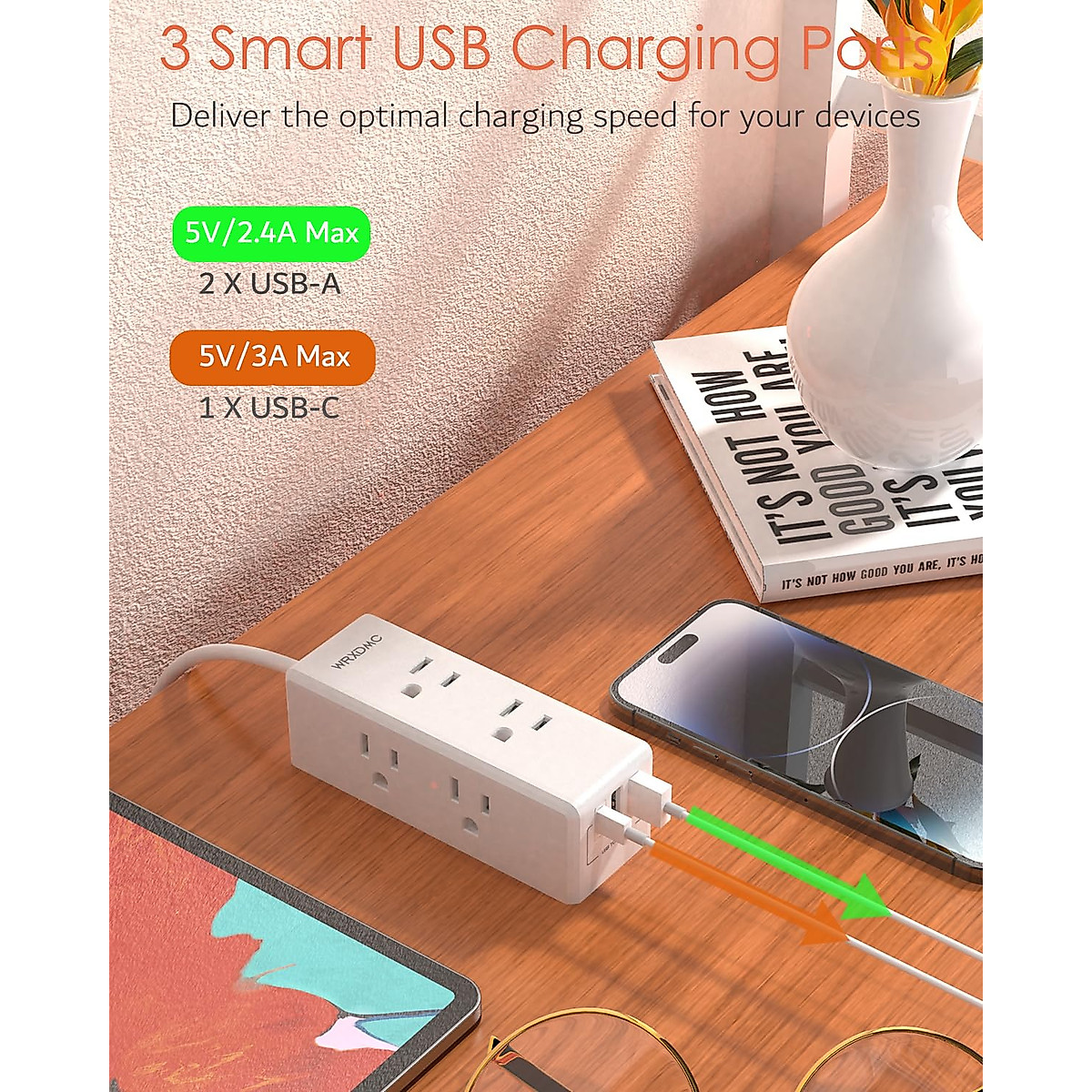 European Travel Plug Adapter with USB, WRXDMC Adapters for Travel Europe, US to Europe International Power Adapter Travel Essentials with 6 Outlets 3 USB for EU Spain France Germany Iceland Greece
