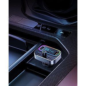 Bluetooth FM Transmitter for Car Wireless Radio Adapter Kit, Hands-Free Calling Dual Microphone, Car USB Charger QC 3.0 & PD 20 W for All Smartphones Audio Players, Supports TF/SD Card and USB Disk