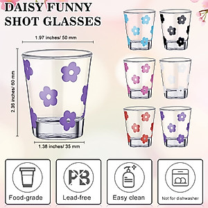 Roshtia 6 Pcs 1.5 oz Cute Shot Glasses Bulk Tequila Shot Glasses Daisy Funny Shot Glasses Glass Shot Cups for Vodka Whiskey Espresso Birthday Bachelorette Party Bride Shower Gifts
