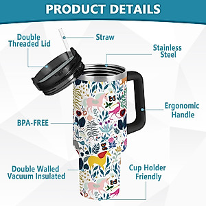 Yasala Car Tumbler with Handle Fairytale Forest Unicorn Travel Mug Coffee Cup Insulated Beverage Container Mega Cup for Hot Cold Drinking Thermos Water Bottle Cupholder Friendly 40 oz