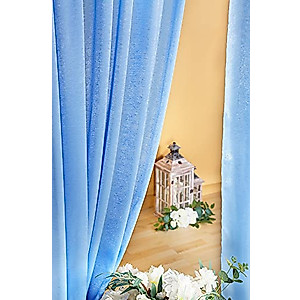 Cytdkve 2 Panels 4.8 Feet x 10 Feet Sky Blue Velvet-Like Wedding Backdrop Curtain Drapes, Silky Soft Window Curtains Panels for Wedding Ceremony Birthday Party Decorations