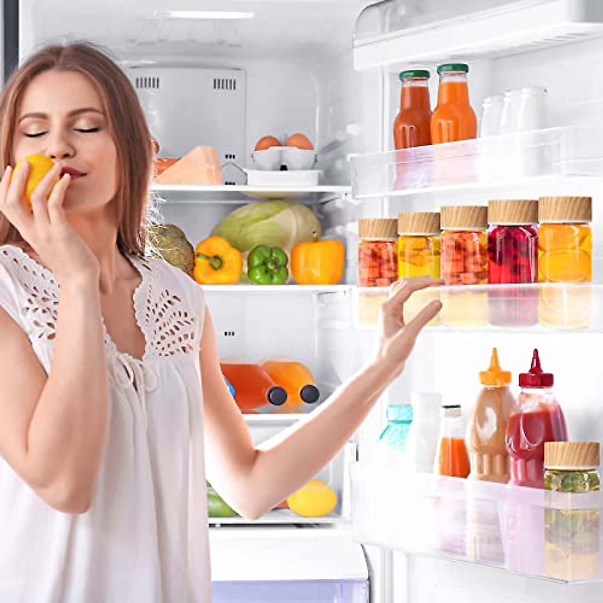 Nuogo 6 Pack Glass Drinking Bottles 10oz Wide Mouth Juice Bottle with Lids Leak Proof Water Jar for Travel, Reusable Airtight Juicing Cups for Homemade Juices, Smoothies, Tea, Milk