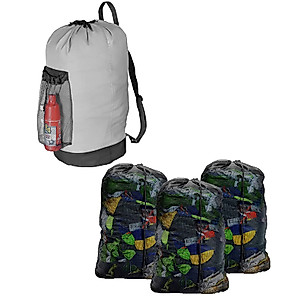 Dalykate Laundry Bag with Shoulder Straps and Mesh Pocket and Mesh Laundry Bags 3 Pack, 2 Item Bundle