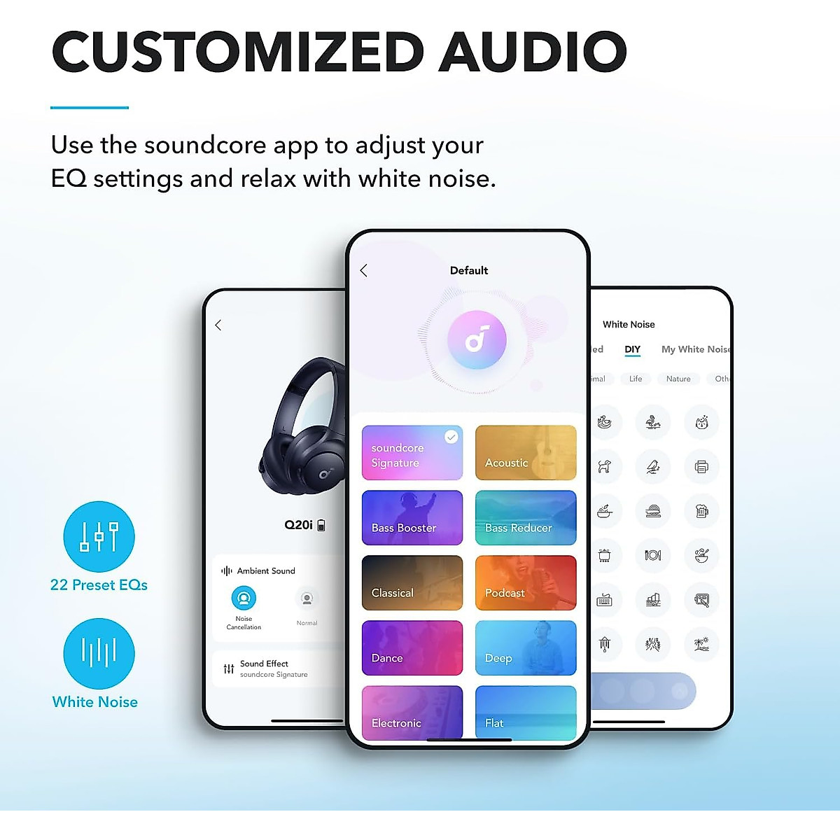 soundcore by Anker Q20i Hybrid Active Noise Cancelling Headphones, Wireless Over-Ear Bluetooth, 40H Long ANC Playtime, Hi-Res Audio, Big Bass, Customize via an App, Transparency Mode (Renewed)