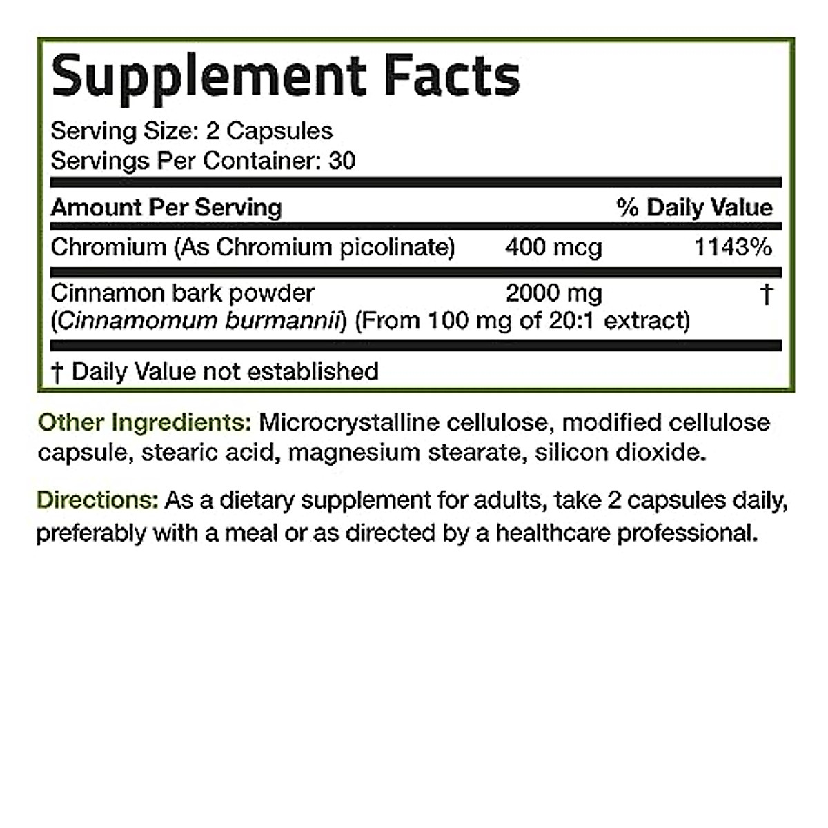 Bronson Cinnamon 2000 MG per Serving Plus Chromium Supports Sugar Metabolism, High Potency Chromium, Non-GMO, 60 Vegetarian Capsules