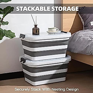 Large Storage Bags with Wheels, Heavy Duty Clothes Storage Bins Foldable Closet Organizer Storage Containers Latching Lids, 32Qt Collapsible Storage Box for Clothing, Blankets, Comforters, Bedding and Toys