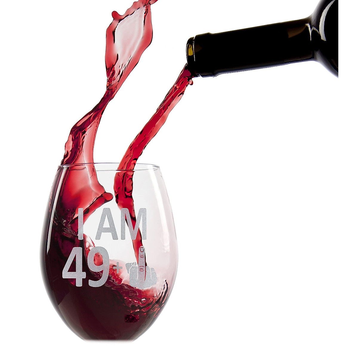 Promotion & Beyond 49 + 1 50th Birthday Finger Graphic Stemless Wine Glass - Funny Birthday Gift For Friends