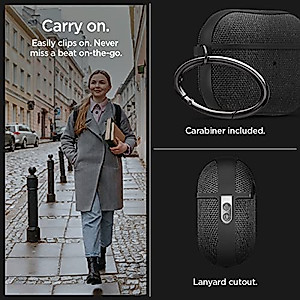 Spigen Urban Fit Designed for AirPods Pro 2nd Generation Case (USB-C/Lightening Cable) Premium Fabric Airpods Pro 2 Case Cover with Keychain - Black
