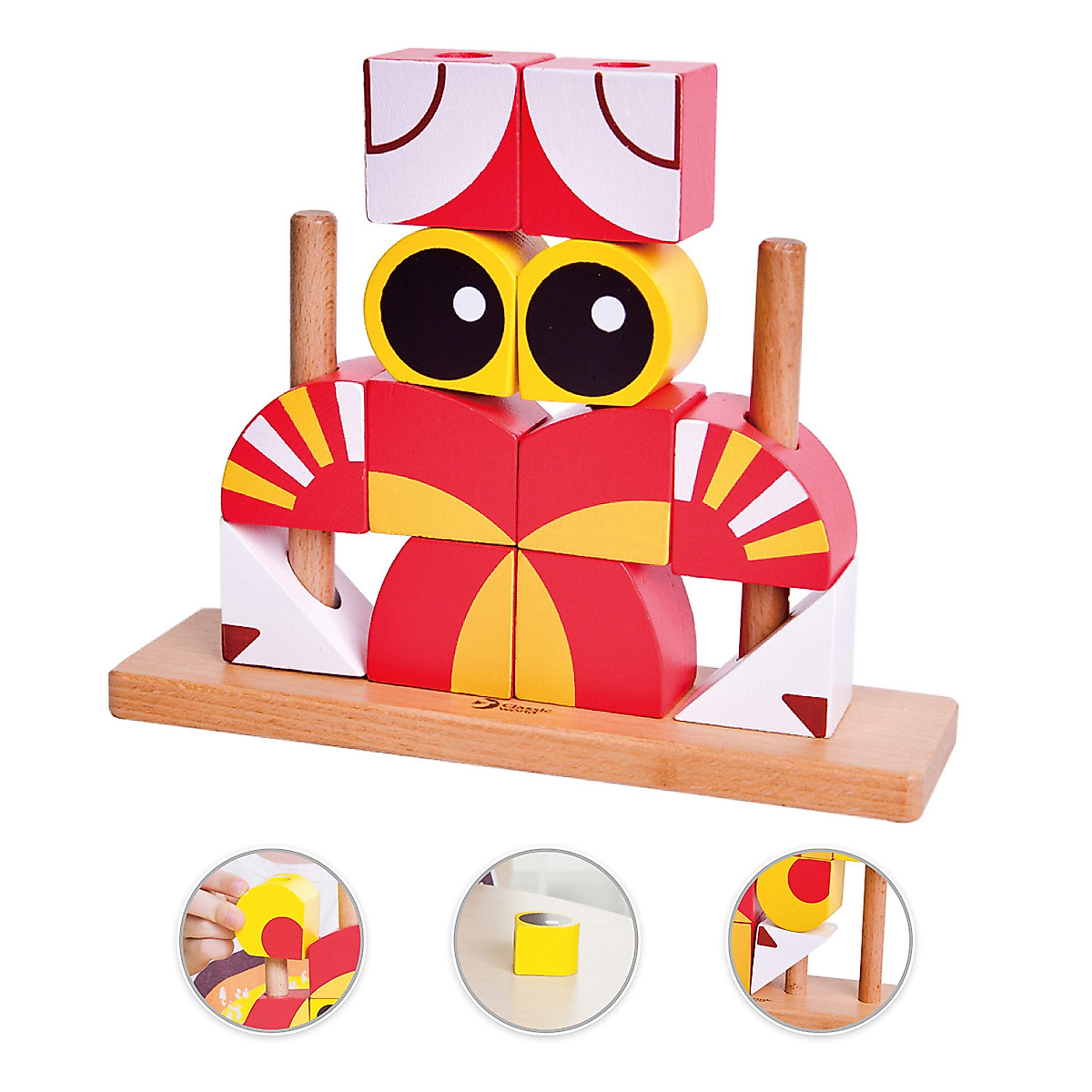 Wooden Stacking,Wood Stacker Blocks, Sorting Toy,Classic World Stacker for Baby Toddler Early Learning Education（Lion Uni Blocks，RED）
