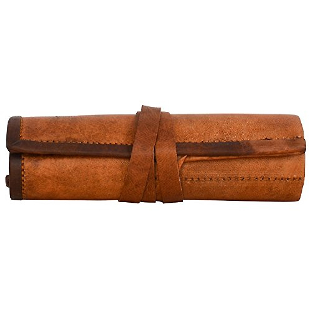 Vintage Stuff Genuine Leather Stationery Pencil Roll Case Handmade Art College Supplies Roll Wrap Pouch Holder Vintage Unisex Brown