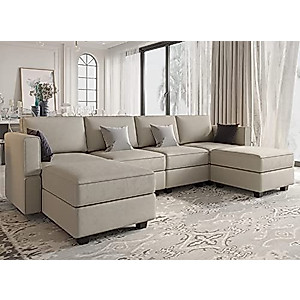 Belffin Modular Sectional Sofa with Reversible Chaises Velvet U Shaped Sectional Couch with Storage Seat Grey