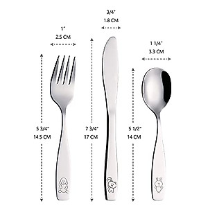 ANNOVA Children's Flatware 18 Pieces Set - Stainless Steel Cutlery/Silverware 6 x Safe Forks, 6 x Dinner Knife, 6 x Dinner Spoons - Safe Kids Toddler Utensils Lunch Box (Engraved Dog Cat Bunny)