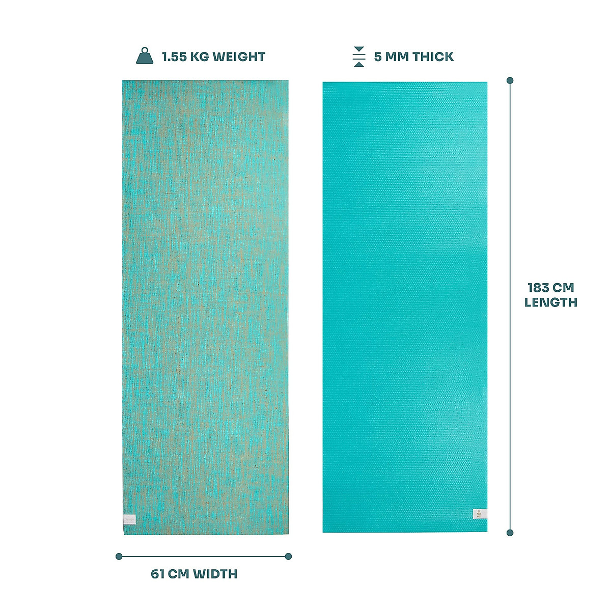Myga Jute Yoga Mat - High Performance Vegan Floor Exercise Mat - Eco Friendly Biodegradable Yoga Mat with PVC Backing - 72" x 24" - 0.2" Thickness Aqua