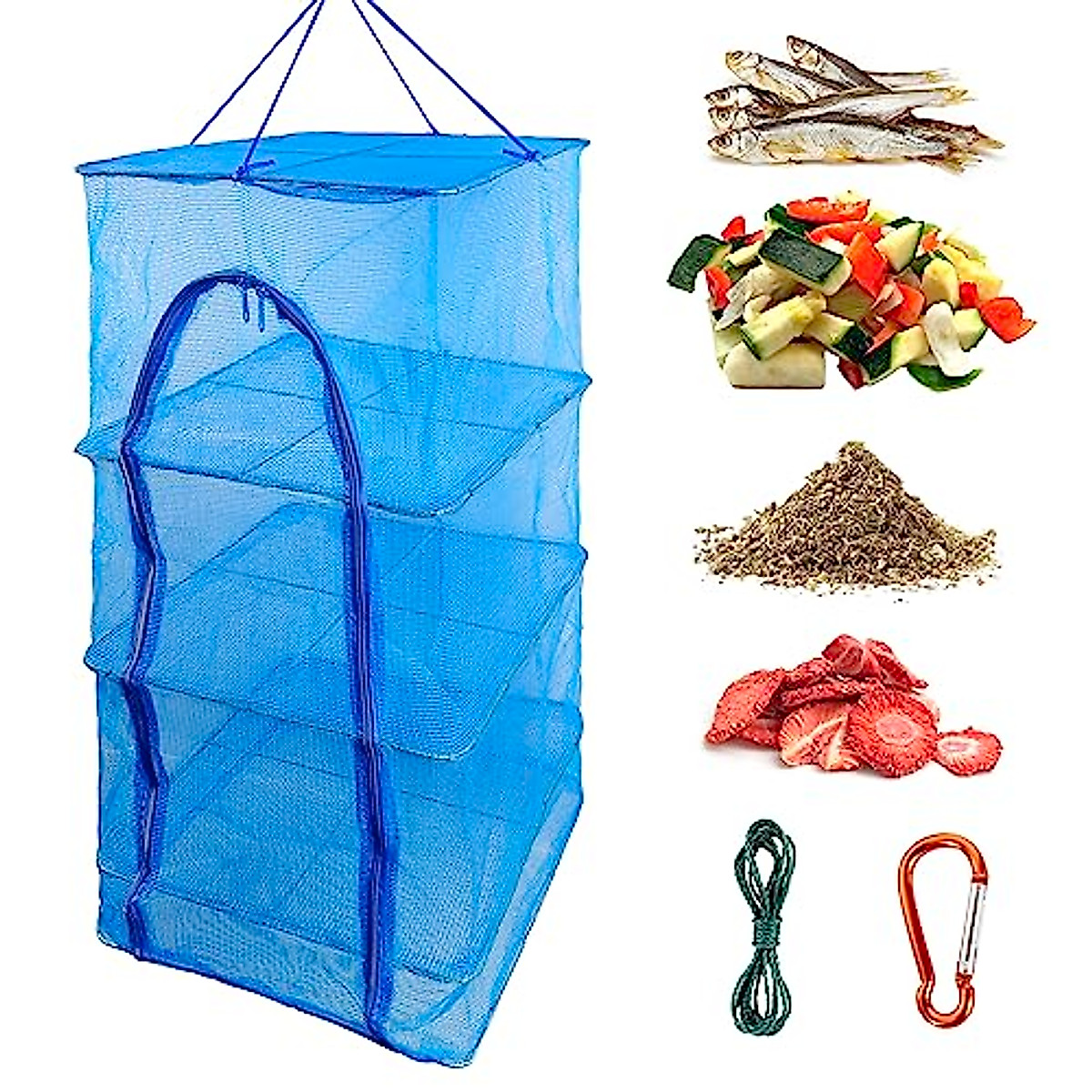 igfteo Plant Racks Hanging Drying Net 3 Layers Foldable Drying Net 13.7 * 13.7 * 24.1 inch Foldable Laundry Rack Net for Drying Fish Vegetable Fruit Herb Drying Rack Net Hanging Mesh Net Dryer