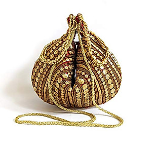 CRAFT BAZAAR Women Handmade Multi Style Crossbody Triangle Wristlet Purse, Indian Bridal Potli Bag