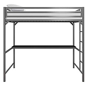 DHP Miles Metal Full Loft Bed with Desk, Silver