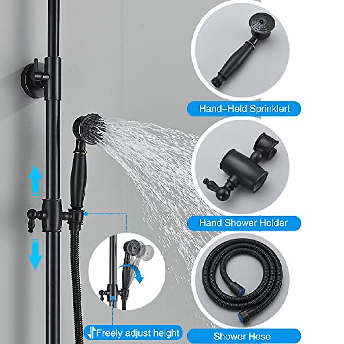 Senlesen Outdoor Shower Fixture Combo Set Oil Rubbed Bronze 8 Rainfall Shower Head Wall Mount 2 Dual Function