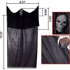 Moon Boat 13.94ft Halloween Ghost Hanging Activated Decorations with LED Light-up Purple Eyes&Voice, Scary Creepy Indoor Outdoor Decor(Batteries Not Included)