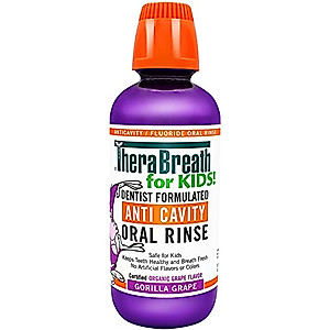 TheraBreath for Kids Dentist Formulated Anti-Cavity Oral Rinse, Organic Gorilla Grape, 16 Ounce (Pack Of 2)