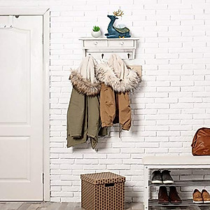 Emfogo Coat Hooks Wall Mounted, Rustic Wood Coat Rack Wall Mount Shelf with Hooks, Farmhouse Wall Coat Rack with Shelf & Vintage Coat Hook for Entryway, Mudroom, Bedroom, Kitchen, Bathroom (White)