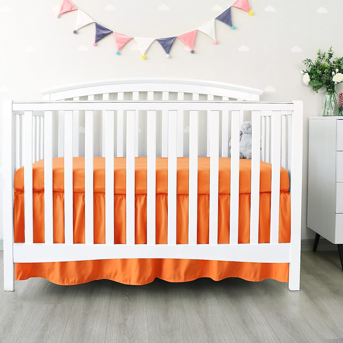 Crib Bed Skirt with Adjustable Straps Easy On/Off Pleated Dust Ruffled Fit Standard Crib and Toddler Bed Skirt Machine Washable up to 14" Drop No-Fading