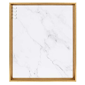 Kate and Laurel Calter Framed Decorative Magnetic Bulletin Board with Classic Glam Cararra Marble Design, 21.5x27.5, Gold