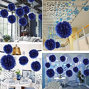 10 Pcs Paper Pom Poms Flowers for Wedding, Birthday Party, Baby Shower, Nursery Decor, Bachelorette Party Hanging Decor, Easy Joy (10 inch, Navy Blue)
