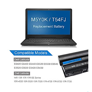 T54FJ M5Y0X Laptop Battery for Dell Latitude E6420 E6430 E6440 E6520 E6530 E6540 E5520 E5530 E5420 E5430 Fits NHXVW 8858X 312-1163 71R31 N3X1D HCJWT FRR0G [11.1V 7800mAh 97Wh 9Cell]
